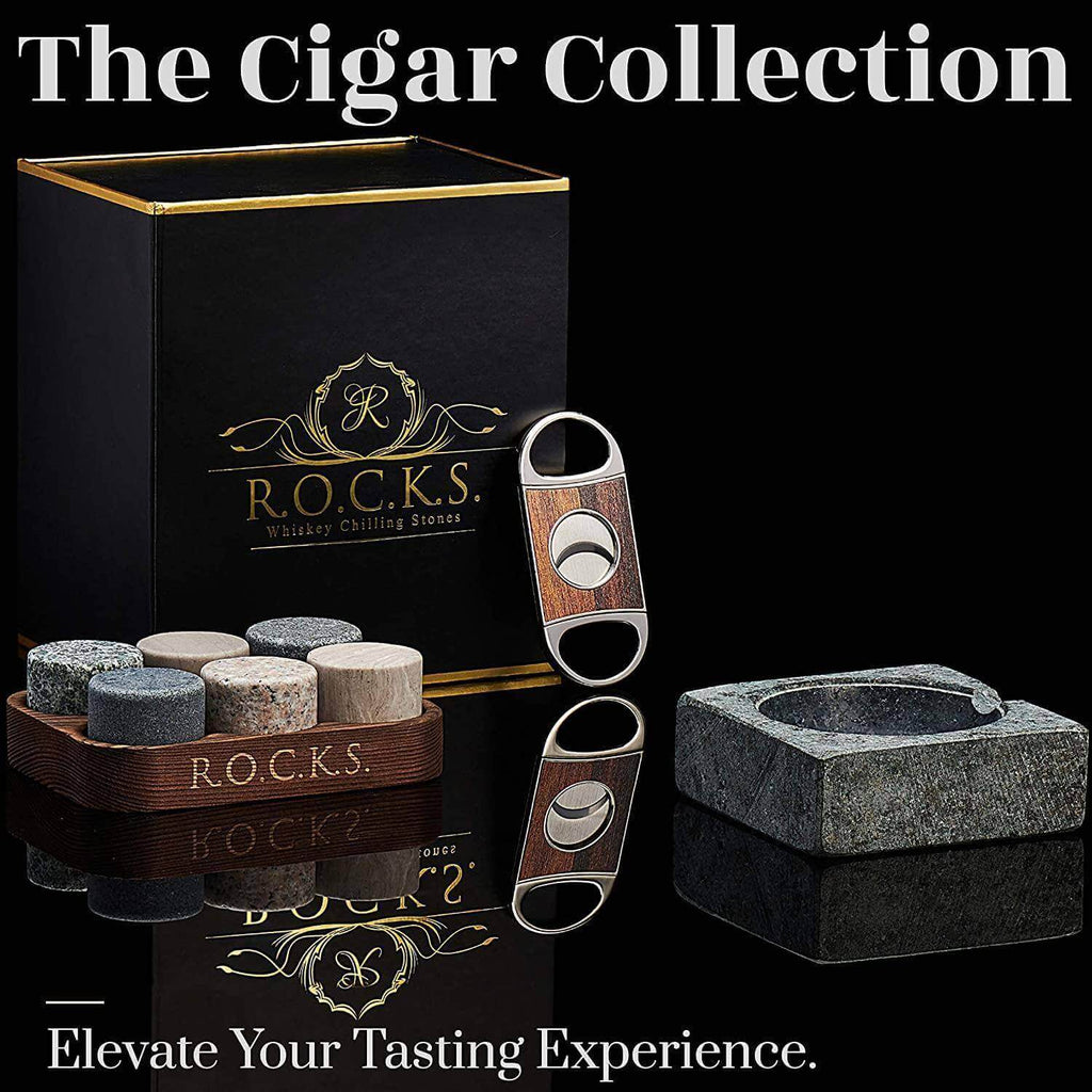 Whiskey Stones Gift Set with Cigar Cutter & Cigar Ashtray by ROCKS– R.O ...